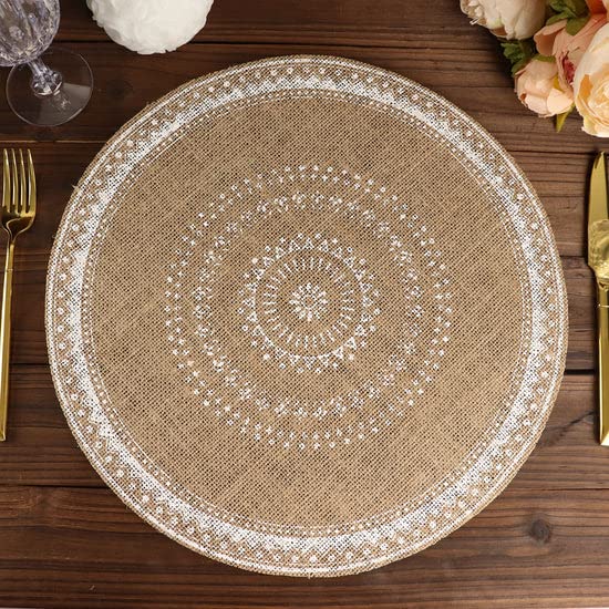 TABLECLOTHSFACTORY 4 Pack | Natural 15" Jute & White Braided Placemats, Rustic Round Woven Burlap Table Mats