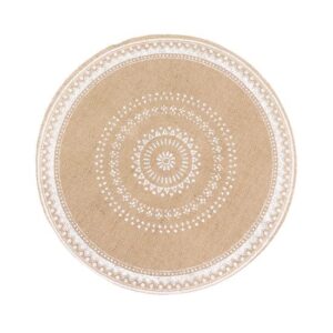 TABLECLOTHSFACTORY 4 Pack | Natural 15" Jute & White Braided Placemats, Rustic Round Woven Burlap Table Mats