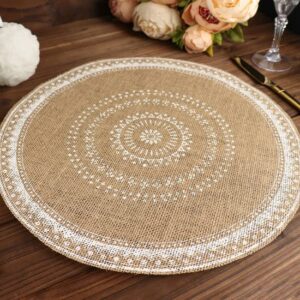 TABLECLOTHSFACTORY 4 Pack | Natural 15" Jute & White Braided Placemats, Rustic Round Woven Burlap Table Mats