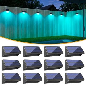 volisun solar fence lights 12 pack, warm white & rgb, led fence lights solar powered, fence solar light outdoor waterproof ip65, solar deck light decor for backyard fence post patio wall garden