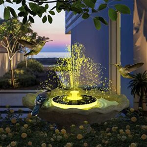 Solar Fountain Pump for Bird Bath Solar Water Fountains with Color LED Lights and Battery 6 Nozzles for Garden Birdbath Pond Pool Fish Tank Outdoor (1 Pack)