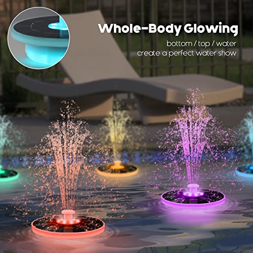 Solar Fountain Pump for Bird Bath Solar Water Fountains with Color LED Lights and Battery 6 Nozzles for Garden Birdbath Pond Pool Fish Tank Outdoor (1 Pack)