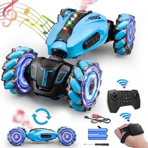 gesture rc car,1:12 4wd 2.4g hand controlled rc car with spray, all terrain remote control car for boys 8-12,toys for 7 8 9 10 11 12 year old boys/girls, gift ideas birthday chirstams rc truck-blue