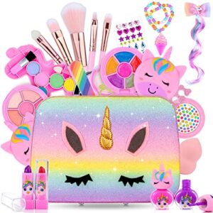 magictoiee brithday gifts unicorn makeup kit for kids, washable cosmetic set as princess birthday gift toy with bag, children cosmetic beauty set for girls age 4 5 6 7 8 9 10 year old