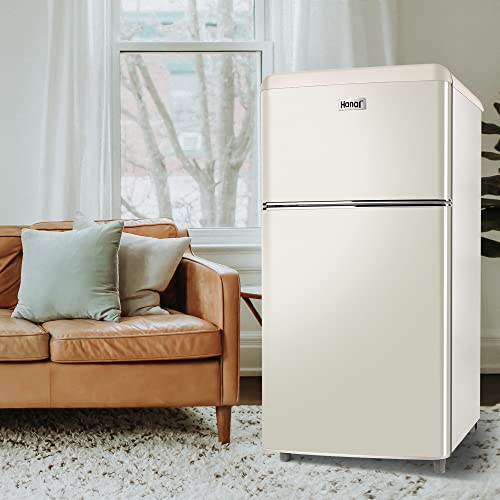 WANAI 3.2 Cu.Ft Mini Fridge with 2 Doors, Mini Fridge with Freezer, 40 dB Quiet, 7-Settings Mechanical Thermostat, Small Refrigerator for Bedroom Office, Dorm or Garage,Cream