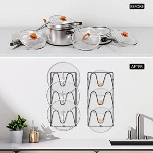 SGOOOD 2 Pack Pot Lid Organizer Rack - 3 Tier Pot Lids Holder No Drilling Adhesive Wall Mounted Lid Rack for Kitchen Cabinet Door Mounted Pot and Pan Covers Holder Rack, Black