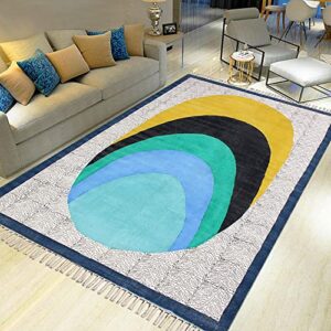 casavani indian handmade cotton dhurrie bordered blue & yellow area rug boho kilim flat weave rug indoor hall room decor carpet throw rugs for bedroom living room bathroom balcony 6x12 feet runner