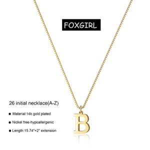 Foxgirl Gold Initial Necklaces for Women, Dainty Box Chain Letter Necklace Tiny B Pendant Choker Necklace Handmade Cute Personalized Letter Name Necklace Gold Jewelry Necklace for Teen Girls Gifts