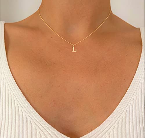 Foxgirl Gold Initial Necklaces for Women, Dainty Box Chain Letter Necklace Tiny B Pendant Choker Necklace Handmade Cute Personalized Letter Name Necklace Gold Jewelry Necklace for Teen Girls Gifts