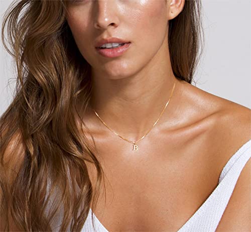 Foxgirl Gold Initial Necklaces for Women, Dainty Box Chain Letter Necklace Tiny B Pendant Choker Necklace Handmade Cute Personalized Letter Name Necklace Gold Jewelry Necklace for Teen Girls Gifts