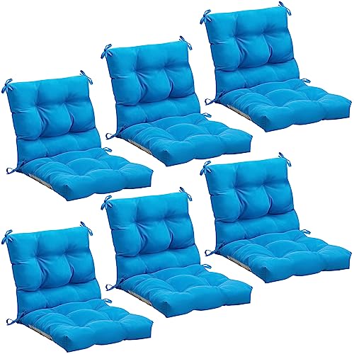 Marsui 6 Pcs Outdoor Indoor Seat and Back Chair Cushions Tufted Pillow All Weather Seasonal Replacement Cushions with Ties Patio Furniture Cushions Outdoor Furniture (Blue)