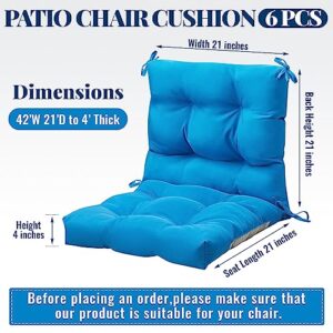 Marsui 6 Pcs Outdoor Indoor Seat and Back Chair Cushions Tufted Pillow All Weather Seasonal Replacement Cushions with Ties Patio Furniture Cushions Outdoor Furniture (Blue)