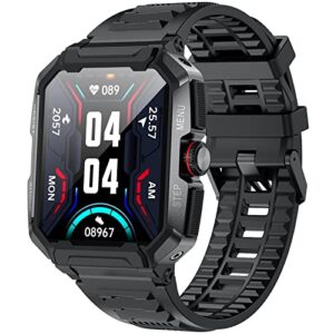 walkerfit m2 ultra military smart watch for men, fitness tracker watch heart rate monitor, step tracker, fitness watch smartwatch for android for iphone compatible, waterproof reloj inteligente, black