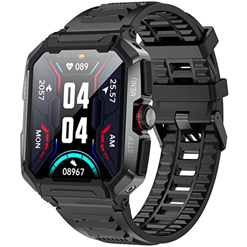 WalkerFit M2 Ultra Military Smart Watch for Men, Fitness Tracker Watch Heart Rate Monitor, Step Tracker, Fitness Watch Smartwatch for Android for iPhone Compatible, Waterproof Reloj Inteligente, Black