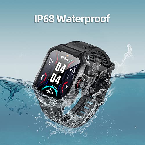 WalkerFit M2 Ultra Military Smart Watch for Men, Fitness Tracker Watch Heart Rate Monitor, Step Tracker, Fitness Watch Smartwatch for Android for iPhone Compatible, Waterproof Reloj Inteligente, Black