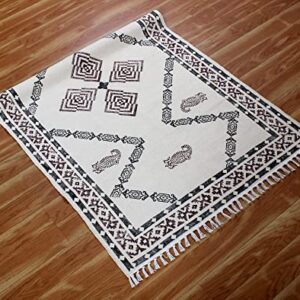 Casavani Hand Block Printed Rug Geometric Brown & Black Tassel Rug Easy Care Washable Rugs for Doormat Entryway Living Room Bedroom Hallway Balcony 9x15 Feet