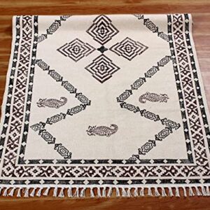 Casavani Hand Block Printed Rug Geometric Brown & Black Tassel Rug Easy Care Washable Rugs for Doormat Entryway Living Room Bedroom Hallway Balcony 9x15 Feet