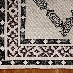 Casavani Hand Block Printed Rug Geometric Brown & Black Tassel Rug Easy Care Washable Rugs for Doormat Entryway Living Room Bedroom Hallway Balcony 9x15 Feet