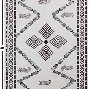 Casavani Hand Block Printed Rug Geometric Brown & Black Tassel Rug Easy Care Washable Rugs for Doormat Entryway Living Room Bedroom Hallway Balcony 9x15 Feet