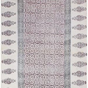 Casavani Hand Block Printed Cotton Dhurrie Geometric Brown & Black Tassel Rug Easy Care Washable Rugs for Doormat Entryway Living Room Bedroom Hallway Balcony 9x9 Feet Square