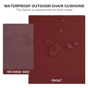 Faible Poisson Outdoor Chair Cushions, 20 x 20 Inch Waterproof Patio Furniture Back & Deep Seat Cushion Set with Handle and Anti-Slip Straps for Indoor Garden Camping, Plain Brick Red