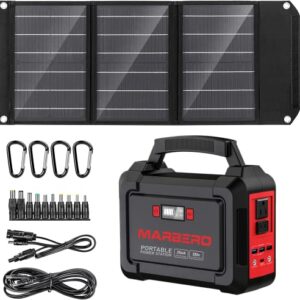 MARBERO Solar Generator 300W Portable Power Station 296Wh with 30W Solar Panel Included with DC, AC, USB A, USB C, Flashlights for Camping, Home, Outdoor, Office, School, Emergency