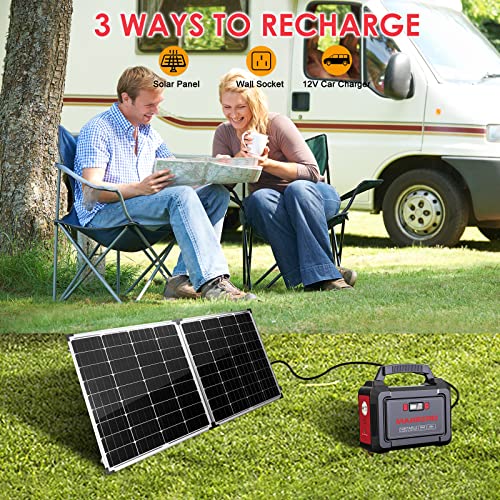 MARBERO Solar Generator 300W Portable Power Station 296Wh with 30W Solar Panel Included with DC, AC, USB A, USB C, Flashlights for Camping, Home, Outdoor, Office, School, Emergency