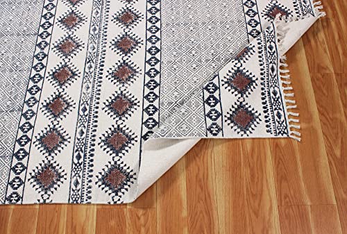 Casavani Indian Handmade Cotton Dhurrie Geometric Brown & Gray Area Rug Boho Kilim Flat Weave Rug Indoor Hall Room Decor Carpet Throw Rugs for Bedroom Living Room Bathroom Balcony 5x8 Feet