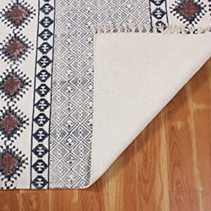 Casavani Indian Handmade Cotton Dhurrie Geometric Brown & Gray Area Rug Boho Kilim Flat Weave Rug Indoor Hall Room Decor Carpet Throw Rugs for Bedroom Living Room Bathroom Balcony 5x8 Feet