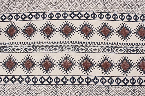 Casavani Indian Handmade Cotton Dhurrie Geometric Brown & Gray Area Rug Boho Kilim Flat Weave Rug Indoor Hall Room Decor Carpet Throw Rugs for Bedroom Living Room Bathroom Balcony 5x8 Feet