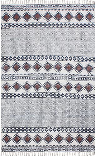 Casavani Indian Handmade Cotton Dhurrie Geometric Brown & Gray Area Rug Boho Kilim Flat Weave Rug Indoor Hall Room Decor Carpet Throw Rugs for Bedroom Living Room Bathroom Balcony 5x8 Feet