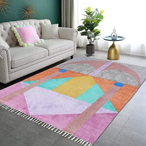 casavani indian handmade cotton dhurrie geometric pink & orange area rug boho kilim flat weave rug indoor hall room decor carpet throw rugs for bedroom living room bathroom balcony 2x3 feet