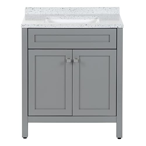 Spring Mill Cabinets D30V40010 Marilla Freestanding Bathroom Vanity with 2-Door Cabinet and Silver Ash Countertop with White Sink, Sterling