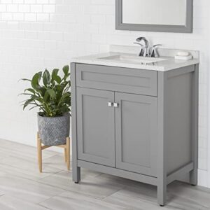 Spring Mill Cabinets D30V40010 Marilla Freestanding Bathroom Vanity with 2-Door Cabinet and Silver Ash Countertop with White Sink, Sterling