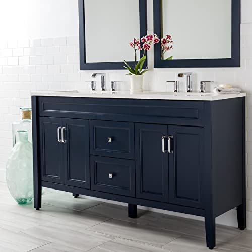 Spring Mill Cabinets D60V40277 Vadin Double-Sink Bathroom Vanity with 2 Drawers, 2 Cabinets, and White Countertop, Blue