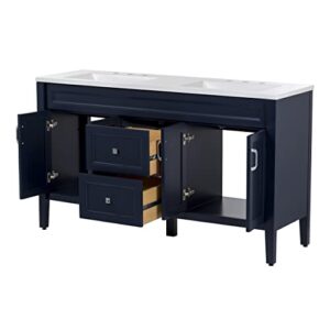 Spring Mill Cabinets D60V40277 Vadin Double-Sink Bathroom Vanity with 2 Drawers, 2 Cabinets, and White Countertop, Blue