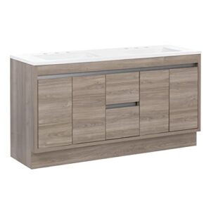 Spring Mill Cabinets D60V40265 Tarni Double 4 Drawers, 2 Cabinets, and White Vanity Top with 2 Sinks, Forest Elm