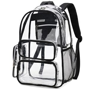 CAMTOP Clear Backpack Heavy Duty Transparent Bag See Through BookBag for Student School Work Festival Sport Travel (Black)