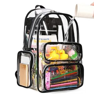 CAMTOP Clear Backpack Heavy Duty Transparent Bag See Through BookBag for Student School Work Festival Sport Travel (Black)