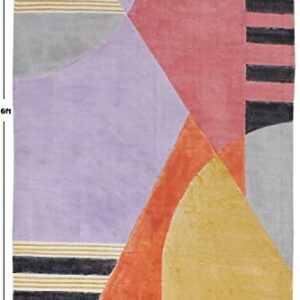 Casavani Hand Made Cotton Dhurrie Geometric Yellow & Pink Tassel Rug Easy Care Washable Rugs for Doormat Entryway Living Room Bedroom Hallway Balcony 4x12 Feet Runner