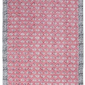 Casavani Indian Handmade Cotton Dhurrie Bordered Pink & Beige Area Rug Boho Kilim Flat Weave Rug Indoor Hall Room Decor Carpet Throw Rugs for Bedroom Living Room Bathroom Balcony 3x10 Feet Runner