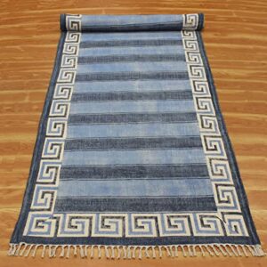 Casavani Hand Block Printed Cotton Dhurrie Striped Tassel Rug Boho Area Rug Easy Care Washable Rugs for Doormat Entryway Living Room Bedroom Hallway Balcony 6x12 Feet Runner