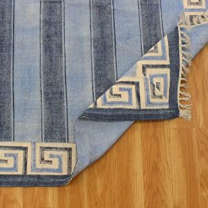 Casavani Hand Block Printed Cotton Dhurrie Striped Tassel Rug Boho Area Rug Easy Care Washable Rugs for Doormat Entryway Living Room Bedroom Hallway Balcony 6x12 Feet Runner