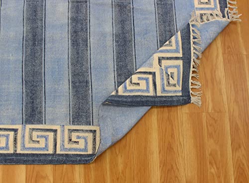 Casavani Hand Block Printed Cotton Dhurrie Striped Tassel Rug Boho Area Rug Easy Care Washable Rugs for Doormat Entryway Living Room Bedroom Hallway Balcony 6x12 Feet Runner