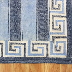 Casavani Hand Block Printed Cotton Dhurrie Striped Tassel Rug Boho Area Rug Easy Care Washable Rugs for Doormat Entryway Living Room Bedroom Hallway Balcony 6x12 Feet Runner