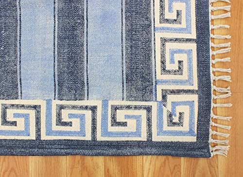 Casavani Hand Block Printed Cotton Dhurrie Striped Tassel Rug Boho Area Rug Easy Care Washable Rugs for Doormat Entryway Living Room Bedroom Hallway Balcony 6x12 Feet Runner