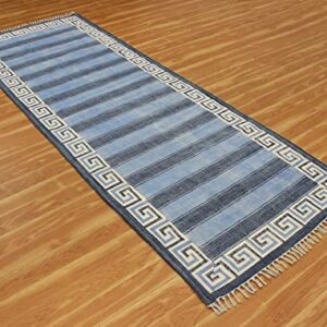 Casavani Hand Block Printed Cotton Dhurrie Striped Tassel Rug Boho Area Rug Easy Care Washable Rugs for Doormat Entryway Living Room Bedroom Hallway Balcony 6x12 Feet Runner