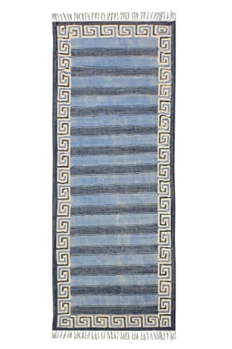 Casavani Hand Block Printed Cotton Dhurrie Striped Tassel Rug Boho Area Rug Easy Care Washable Rugs for Doormat Entryway Living Room Bedroom Hallway Balcony 6x12 Feet Runner