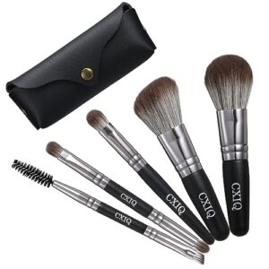 cxiq travel makeup brushes set with case(5 pcs),portable mini double ended cosmetic brushes kit for foundation, eyeshadow, blush, eyebrow, blend, full face makeup professional brush set,mini brush pack(black gift box)