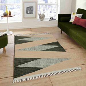 casavani indian handmade cotton dhurrie geometric green & beige area rug boho kilim flat weave rug indoor hall room decor carpet throw rugs for bedroom living room bathroom balcony 12x12 feet square